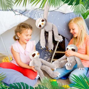 Hanging Sloth Stuffed Animals 18 Inch Three Toed Sloth Plush Toy with Hook and Loop Hands Hanging Sloth Toy for Boys Girls Bedroom Animal Themed Birthday Party Favors Decoration (4 Pcs)