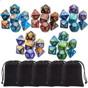 CiaraQ Polyhedral Dice Set with Black Pouches, Compatible with Dungeons and Dragons DND RPG MTG Table Games