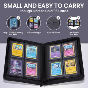 Kuson Premium 4 Pocket Mini TopLoader Binder | Holds 96 3”x4” Toploaders Hard Cases | Long Term Storage | Side Load Sleeves | FaB/MTG/TCG | Trading & Sports Holder | No Ring with Zipper Toploader