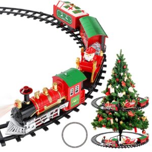 train set - christmas train set around & under the tree, electric train set with light & sound, battery operated kids train toys with locomotive engine cars tracks, gift for boys girls