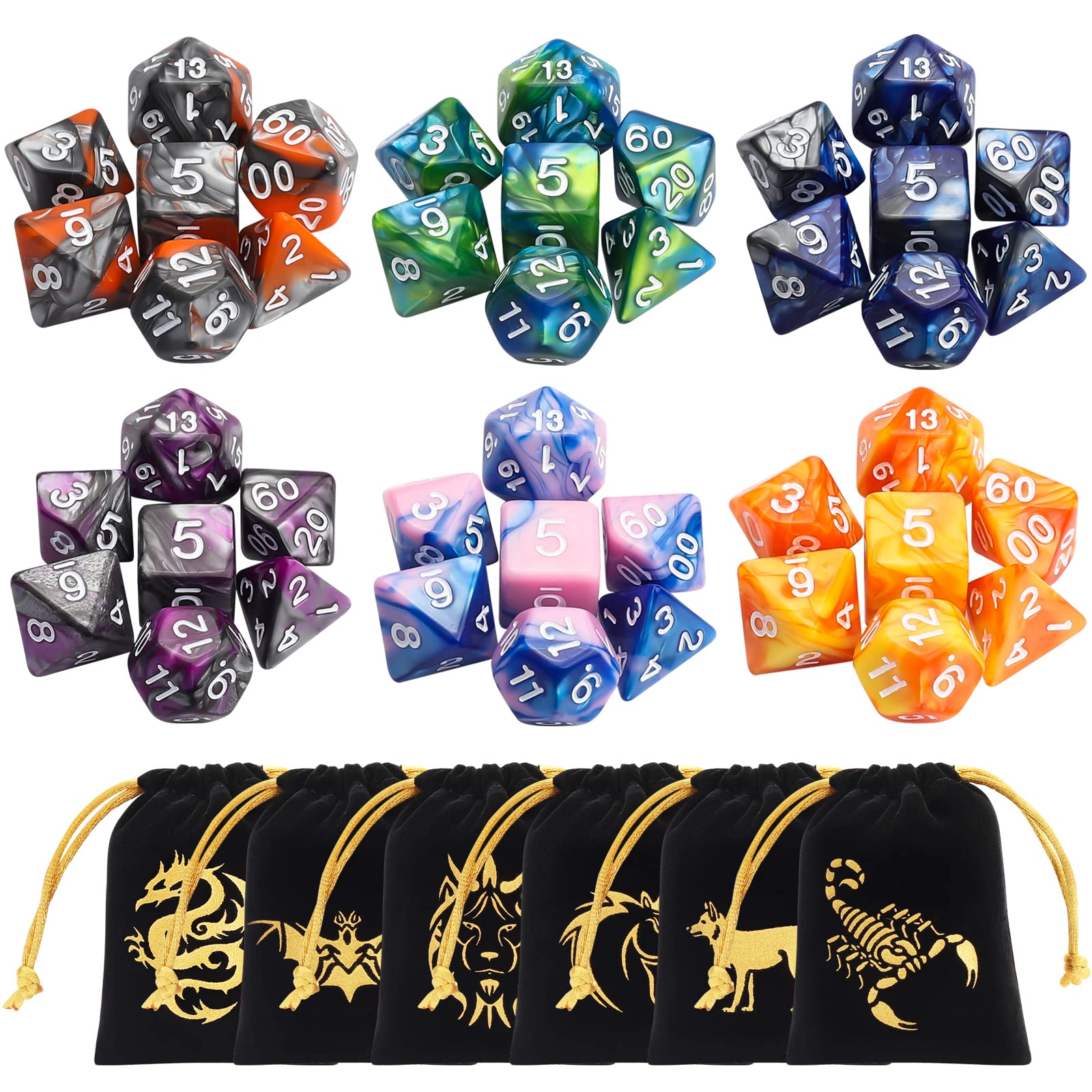 CiaraQ Polyhedral Dice Set with Black Pouches, Compatible with Dungeons and Dragons DND RPG MTG Table Games