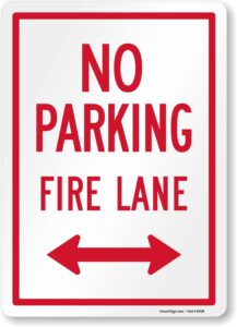 smartsign 14 x 10 inch “no parking - fire lane” metal sign with bidirectional arrow, 40 mil laminated rustproof aluminium, white and red, made in usa