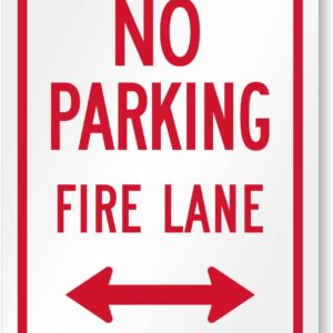 SmartSign 14 x 10 inch “No Parking - Fire Lane” Metal Sign with Bidirectional Arrow, 40 mil Laminated Rustproof Aluminium, White and Red, Made in USA