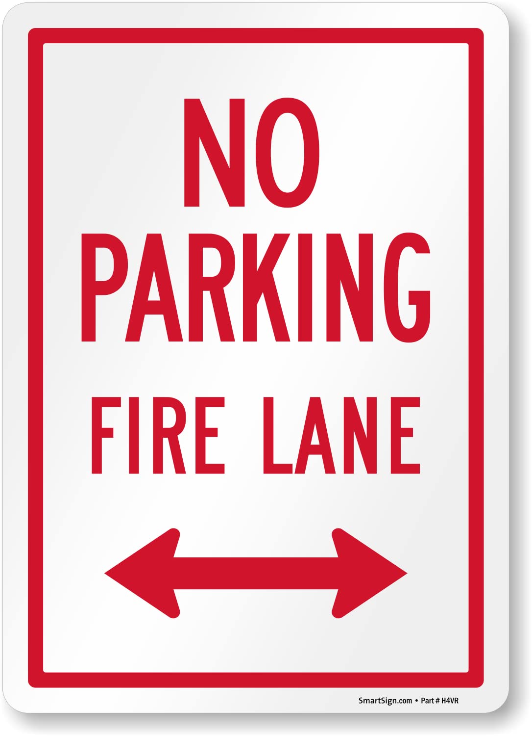 SmartSign 14 x 10 inch “No Parking - Fire Lane” Metal Sign with Bidirectional Arrow, 40 mil Laminated Rustproof Aluminium, White and Red, Made in USA