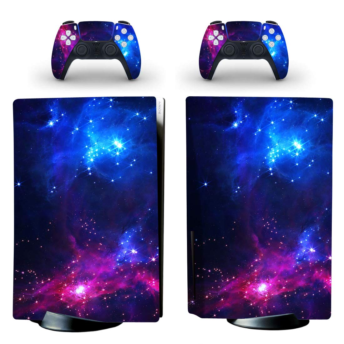 Vanknight PS5 Digital Edition Console 2 Controllers Full Cover Vinyl Skin Decals Stickers Galaxy Compatible with PS5 Digital Console Space Purple