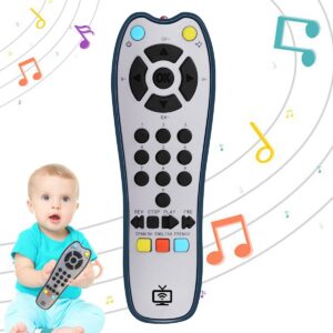 lknuiyie kids realistic tv remote control with soft light and sound, early educational learning remote toy with 3 different language, musical remote toy for 6 months+ toddlers boys or girls