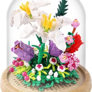 RSDHFLY Creative Bonsai Flower Bouquet Building Kit,Flower Botanical Collection Construction Building Toy,Building Blocks Set for Adults and Kids (Lily Bonsai Flower)