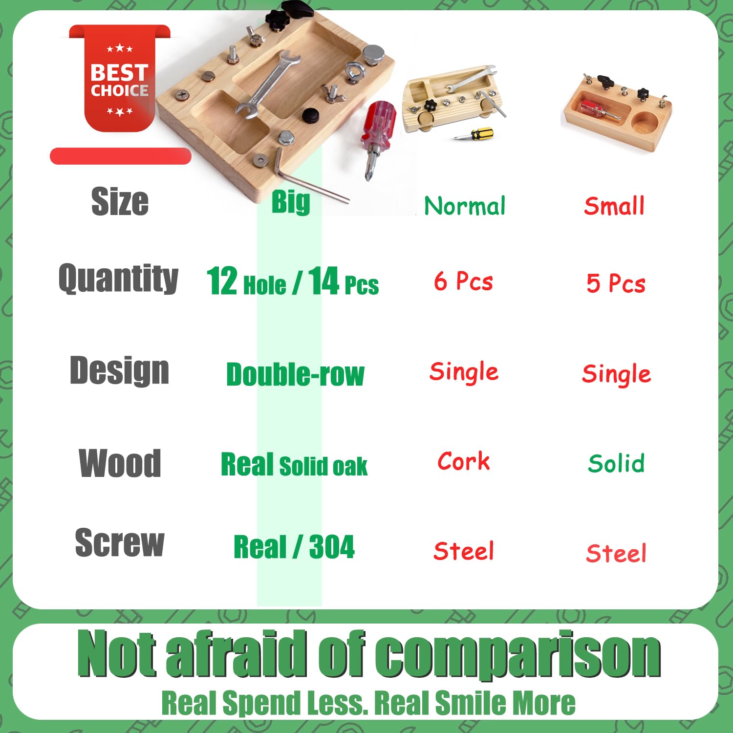 Montessori Screwdriver Board Set, Real 17 Pcs & 12 Holes Fine Motor Skills 3 4 5 +Kids Patience Basic Life Skill Educational Wooden STEM Toys for Toddler Preschool Materials Busy Sensory Tools