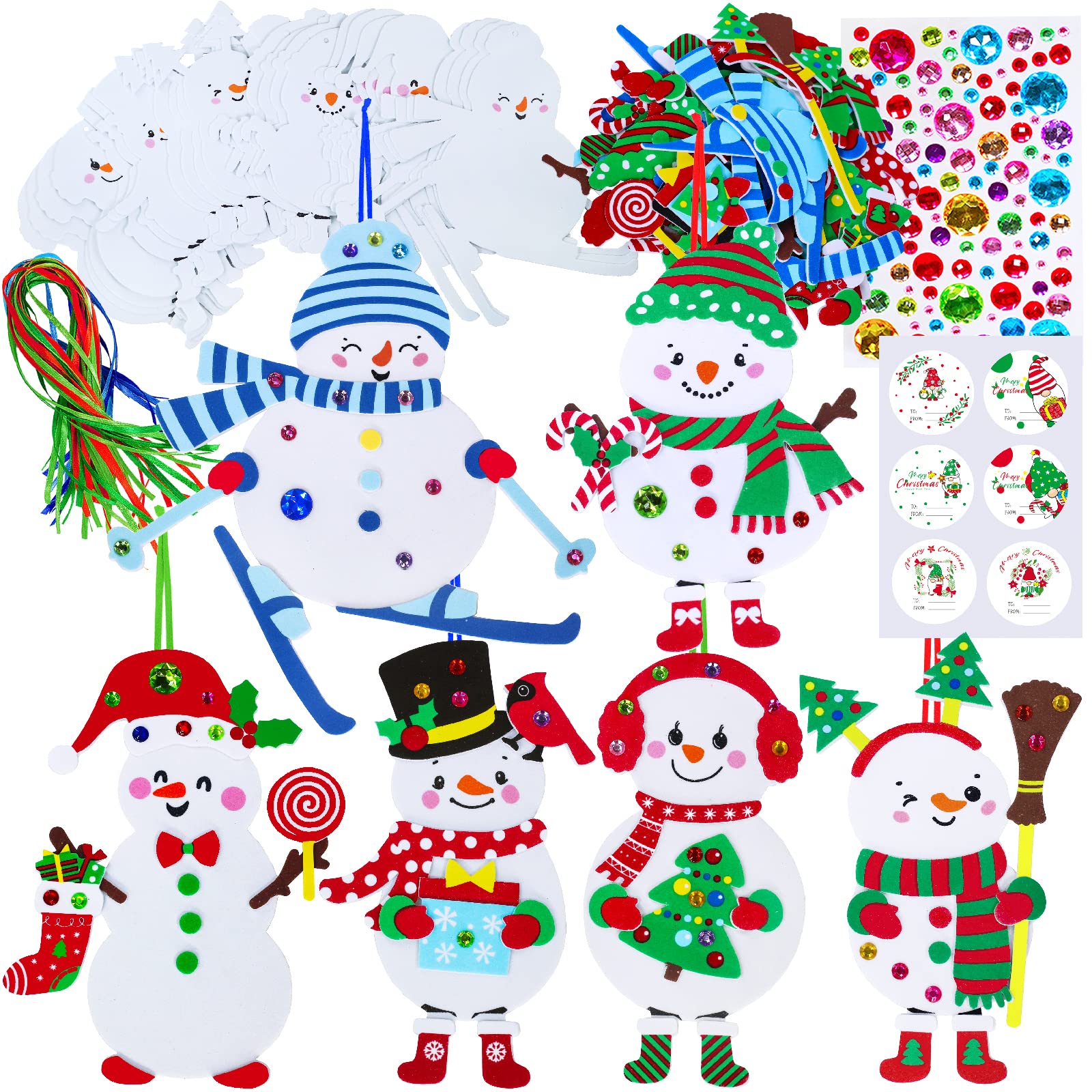 Winlyn 24 Sets Christmas Craft Kits Winter Crafts DIY Christmas Snowman Ornaments Decorations Art Sets Snowman Christmas Foam Stickers Arts and Crafts for Kids Holiday Art Project Classroom Activities