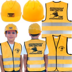 anapoliz kids construction vest plus hat set | 2 pcs kids construction worker vest & hat dress up | yellow reflective vest construction, plus yellow plastic childrens hard hat | construction costume