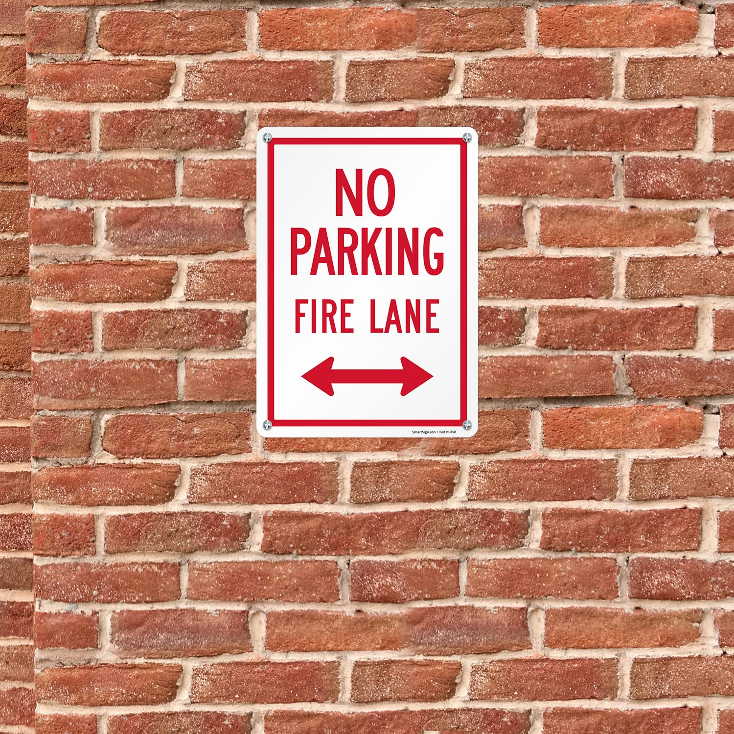 SmartSign 14 x 10 inch “No Parking - Fire Lane” Metal Sign with Bidirectional Arrow, 40 mil Laminated Rustproof Aluminium, White and Red, Made in USA