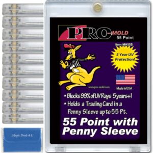 10-Count Pro-Mold 55pt. Magnetic ONE-Touch Card Holders Holds Sleeved Card MH55S (with Microfiber Cloth)