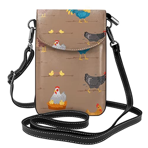 Womens Girls Ladies Crossbody Phone Bag Rooster Cock Chicken Bird Floral (23) Wallet with Zipper and Adjustable Strap Ce