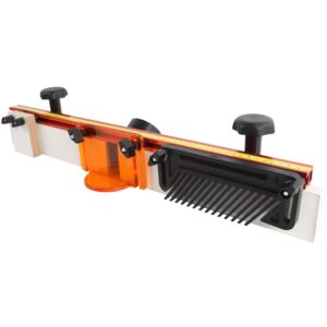 o'skool 24 inches long router table fence system with feather board, bit guard, adjustable stop and dust port