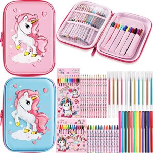 unicorn fruit scented washable markers set for kids with pencil case, marker crayon coloring sets stationery, 48pcs school art supplies for kids, birthday unicorns gifts for girls 4-9 year old