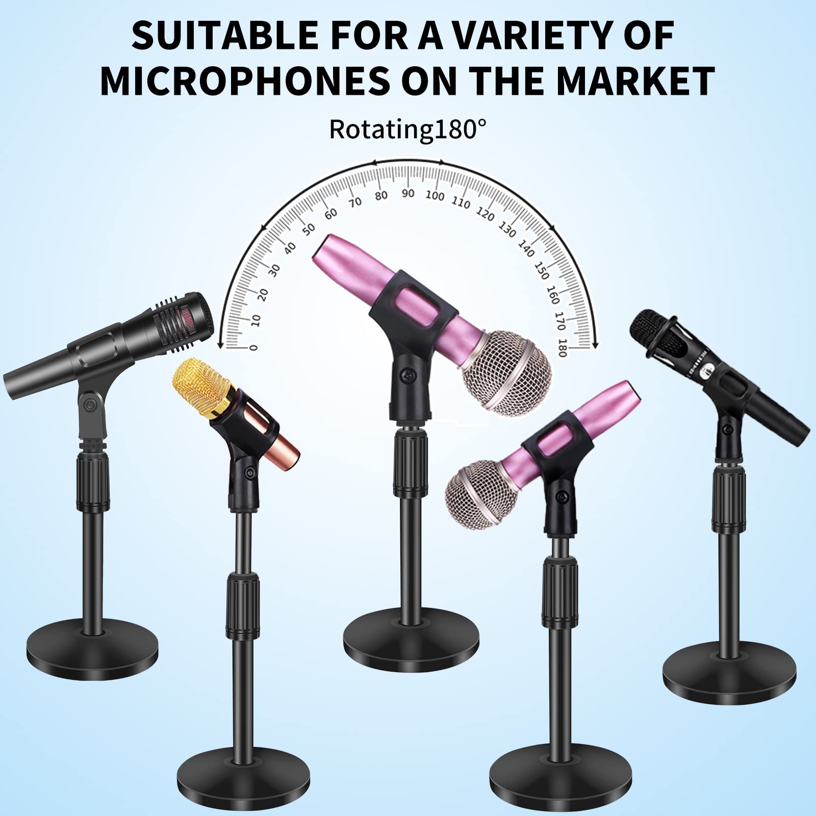 Desktop Microphone stand, Mic Stand Desk Adjustable Metal Table Mic Stand for Blue Yeti Snowball & Other Microphone Clip 10.6 Inch-14.6 Inch