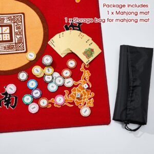 Juexica Mahjong Mat with Bag, Anti Slip Noise Reduction Table Cover Board Game Mat Mahjong Table Mat Mahjong Accessories Tablecloth Mahjong Paigow Poker Cards (Red)