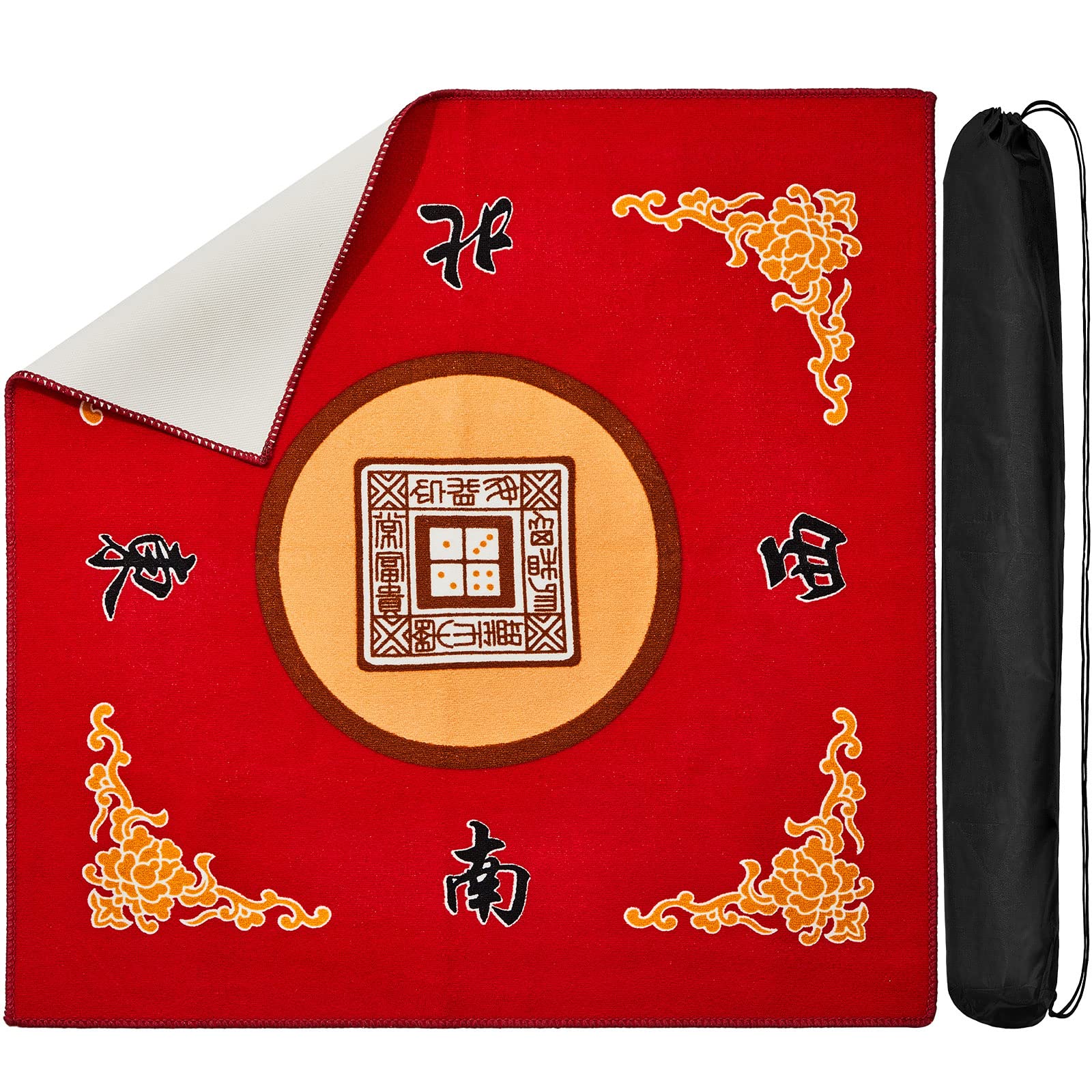 Juexica Mahjong Mat with Bag, Anti Slip Noise Reduction Table Cover Board Game Mat Mahjong Table Mat Mahjong Accessories Tablecloth Mahjong Paigow Poker Cards (Red)