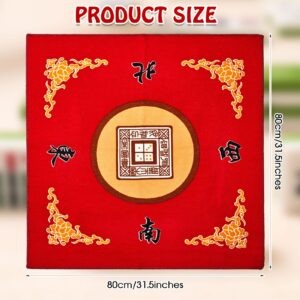 Juexica Mahjong Mat with Bag, Anti Slip Noise Reduction Table Cover Board Game Mat Mahjong Table Mat Mahjong Accessories Tablecloth Mahjong Paigow Poker Cards (Red)