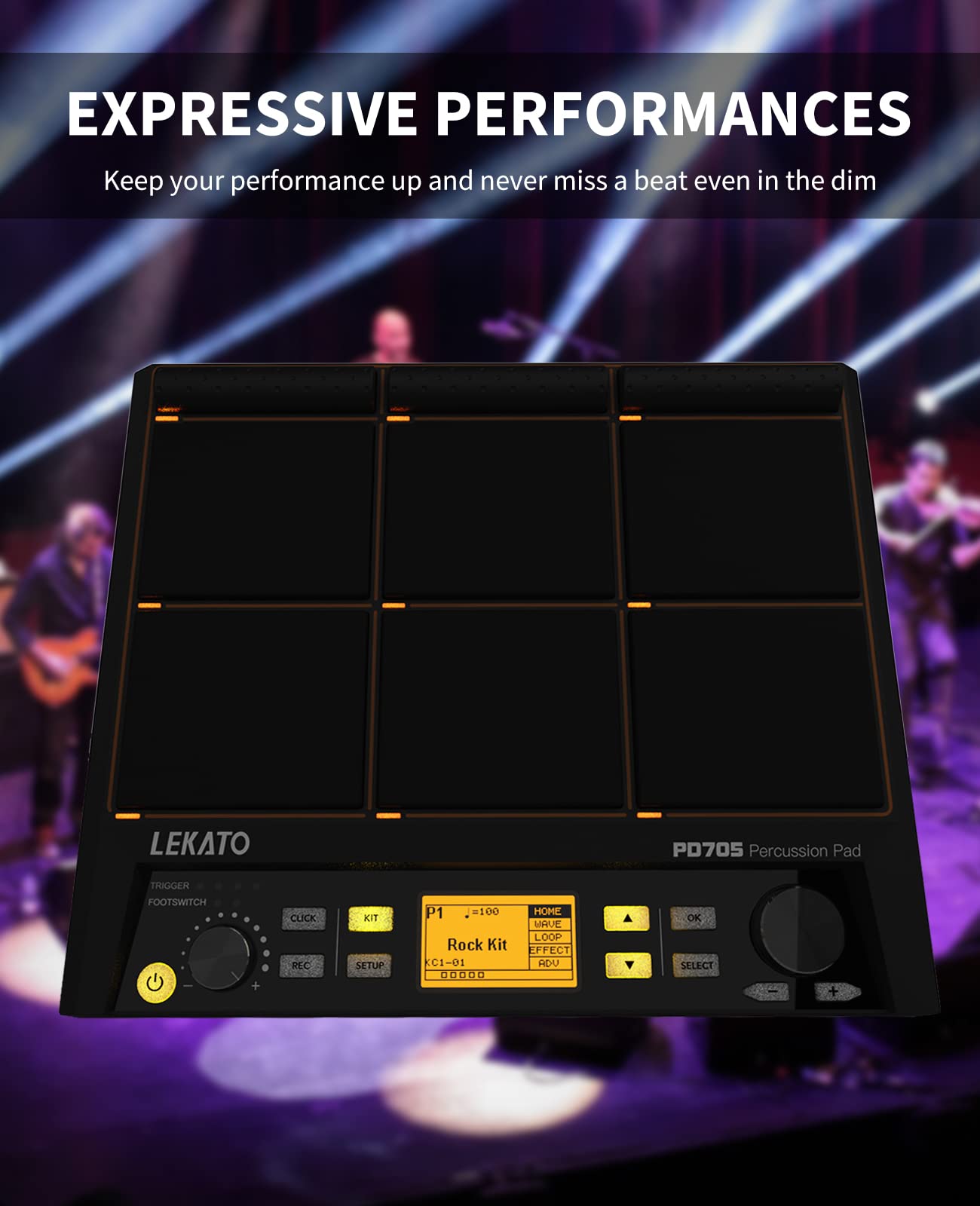 LEKATO Percussion Sample Pad, Electric Drum Pad with 9 Velocity-Sensitive Drum Pad, 592+ Sounds, Electronic Drum Set Pad Multipad with MIDI out, USB MIDI, AUX, Looper, Metronome, Trigger inputs