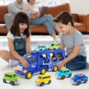 Bennol Toddler Trucks Toys for Boys Age 3-5, 5 in 1 City Car Truck for Toddlers Boys Girls 3 4 5 6 Years Old, Toddler Boy Toys Christmas Birthday Gift Car Sets with Light Sound