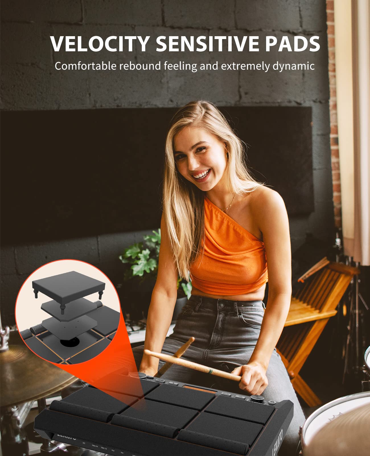 LEKATO Percussion Sample Pad, Electric Drum Pad with 9 Velocity-Sensitive Drum Pad, 592+ Sounds, Electronic Drum Set Pad Multipad with MIDI out, USB MIDI, AUX, Looper, Metronome, Trigger inputs