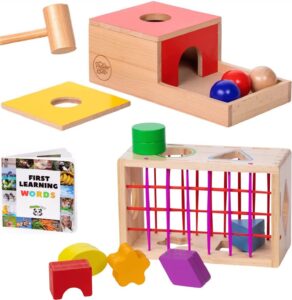 pidoko kids montessori toys for 1 year old - wooden object permanence box - shape sorter toys for toddlers 1-3 | sensory, learning & developmental baby toys 12-18 months - 1st birthday gifts boy girl