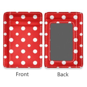 OTVEE Red and White Polka Dot Slim Minimalist Wallet Small Card Wallets PU Leather Front Pocket Wallets