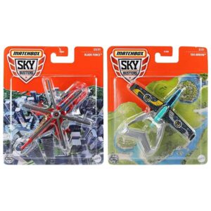 matchbox sky busters diecast models 2 pack bundle - blade force helicopter & sea arrow ocean research