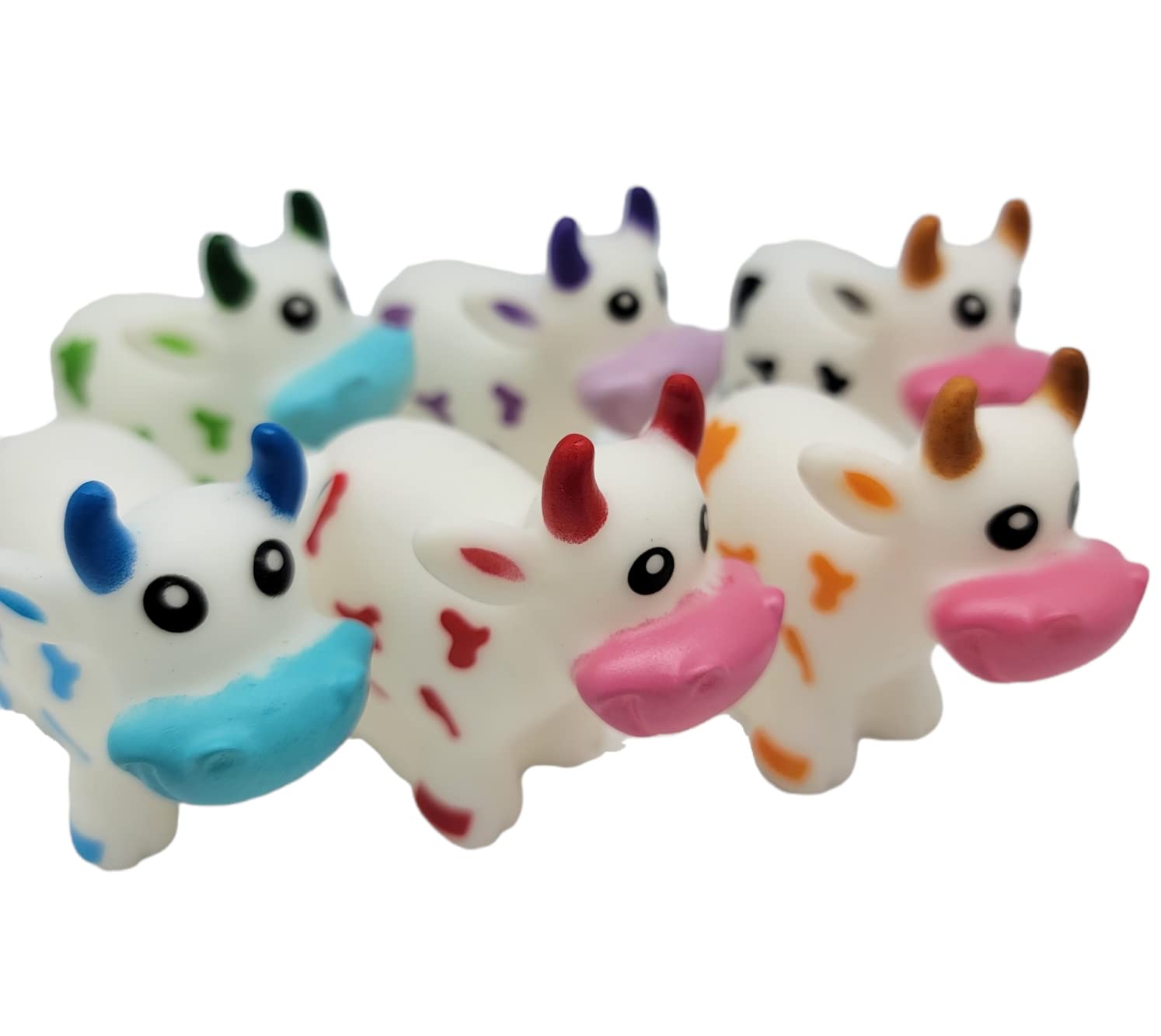 Colorful Rubber Water Squirting Cows (2.5") Squeeze and Squirt Water. Bathtub, Pool Toy for Kids. Safe and Non Toxic. Durable Party Favor. (12)