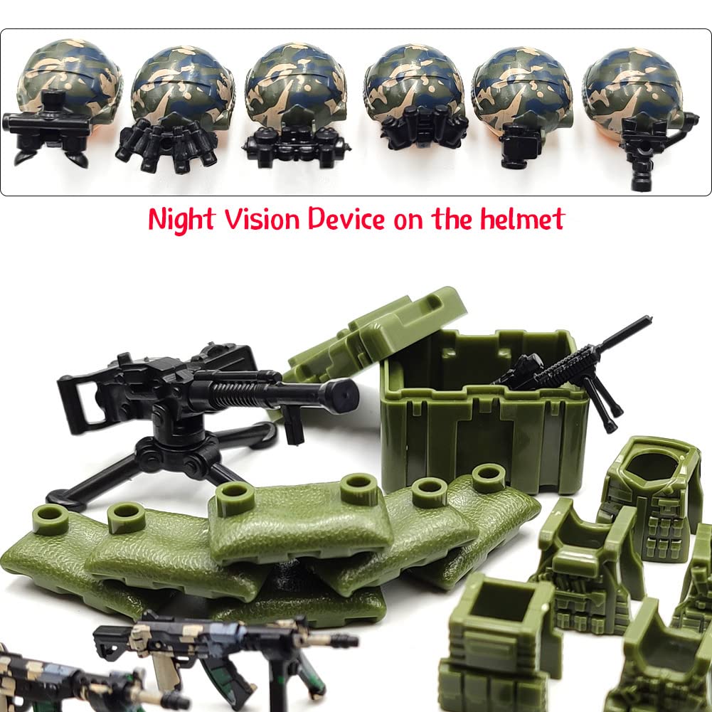 ZHX Weapon Pack Military Accessories Building Block Toys Include NVD Helmet Body Armor E.O.D Suit Camouflage Gun for Army Equipment Gear Sets Compatible with Mini Figure of Major Brand