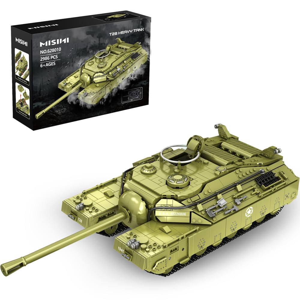 MISINI Panlos 628010 T28 Heavy Tank Building Kit, WWII Military Tank Building Blocks Set, 2986 Piece Large MOC Tank Model Kit for Adults, Construction Toy Gifts for Military Fans