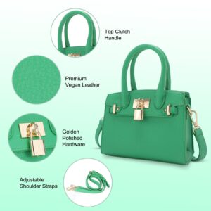 STAISE Vegan Leather Satchel Purse for Women, Trendy Mini Crossbody Shoulder Bag, Small Top Handle Handbag Evening Clutches (Grass Green)