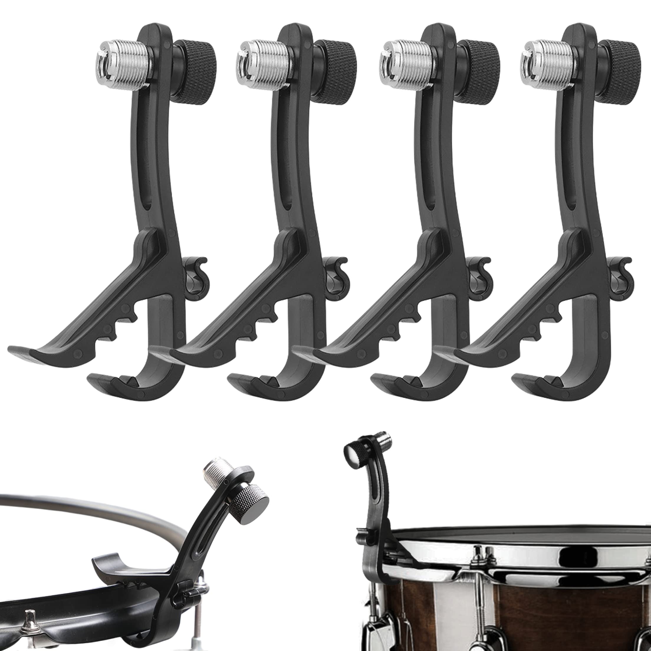 Shockproof Drum Mic Clip 4Pcs, Adjustable Drum Mic Kit & Microphone Holder for Mic Stand, Universal Microphone Clamp, Premium Drum Microphone Kit & Mic Holder for Drum Stand