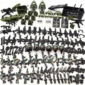 zhx weapon pack military accessories building block toys include nvd helmet body armor e.o.d suit camouflage gun for army equipment gear sets compatible with mini figure of major brand