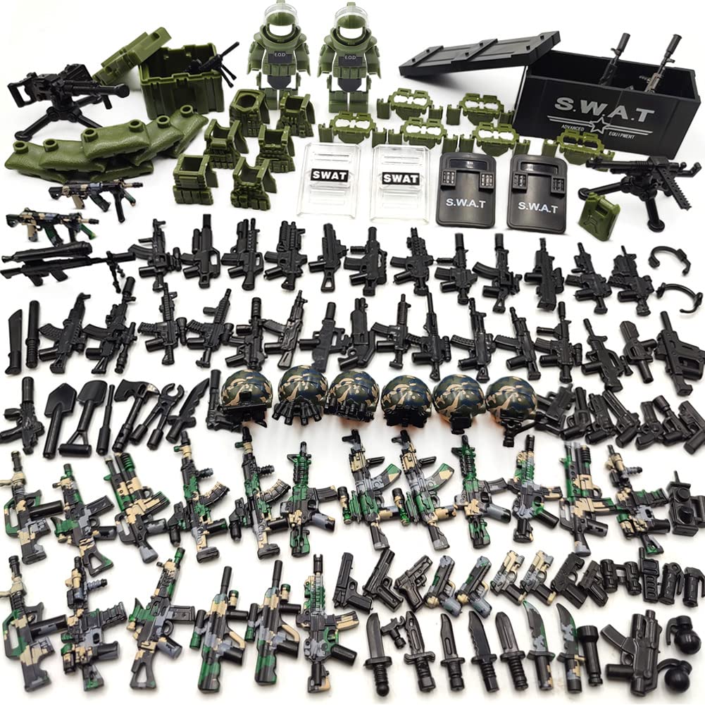 ZHX Weapon Pack Military Accessories Building Block Toys Include NVD Helmet Body Armor E.O.D Suit Camouflage Gun for Army Equipment Gear Sets Compatible with Mini Figure of Major Brand