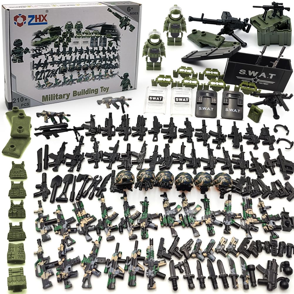 ZHX Weapon Pack Military Accessories Building Block Toys Include NVD Helmet Body Armor E.O.D Suit Camouflage Gun for Army Equipment Gear Sets Compatible with Mini Figure of Major Brand