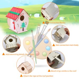 OTWVBU 3 Pack DIY Wooden Birdhouse Kits, Arts and Crafts Painting Kits for Kids, Includes Unfinished Wooden Bird House, Paints, Brushes, Creative Gifts for Age 4-8 Years Old Children Boys & Girls