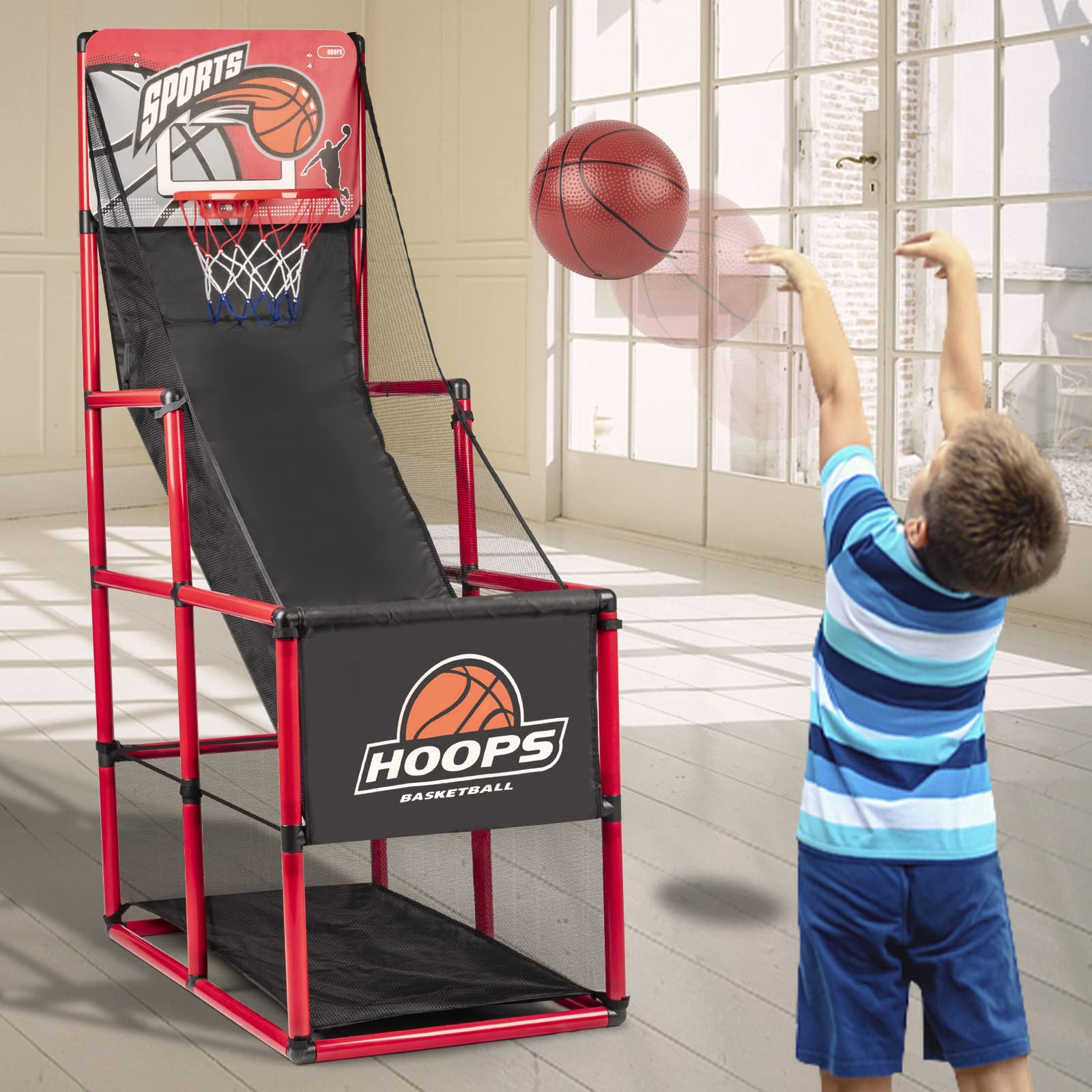 Hayuyuxo Kids Arcade Basketball Game Set with 5 Inflatable Balls,Indoor Outdoor Sports Toys,Basketball Hoop for Kids,Children's Basketball Stand,Easy Set Up Ideal for Games and Competition