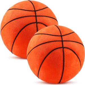 hydren 2 pcs plush baseball football basketball rugby pillow soft fluffy sports stuffed throw pillow cute ball cushion for bedroom nursery room decoration(basketball, 8.7 inch)