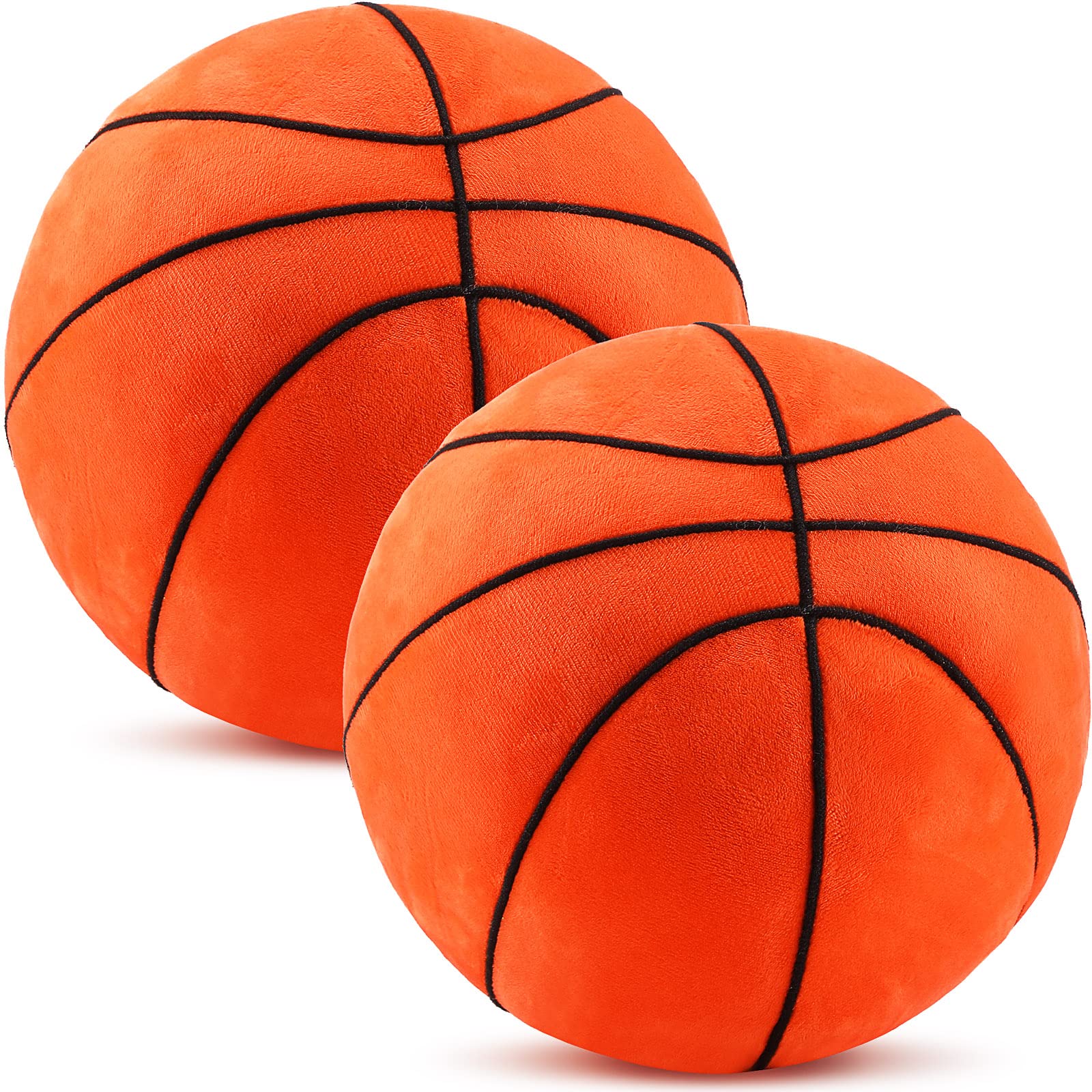 HyDren 2 Pcs Plush Baseball Football Basketball Rugby Pillow Soft Fluffy Sports Stuffed Throw Pillow Cute Ball Cushion for Bedroom Nursery Room Decoration(Basketball, 8.7 Inch)