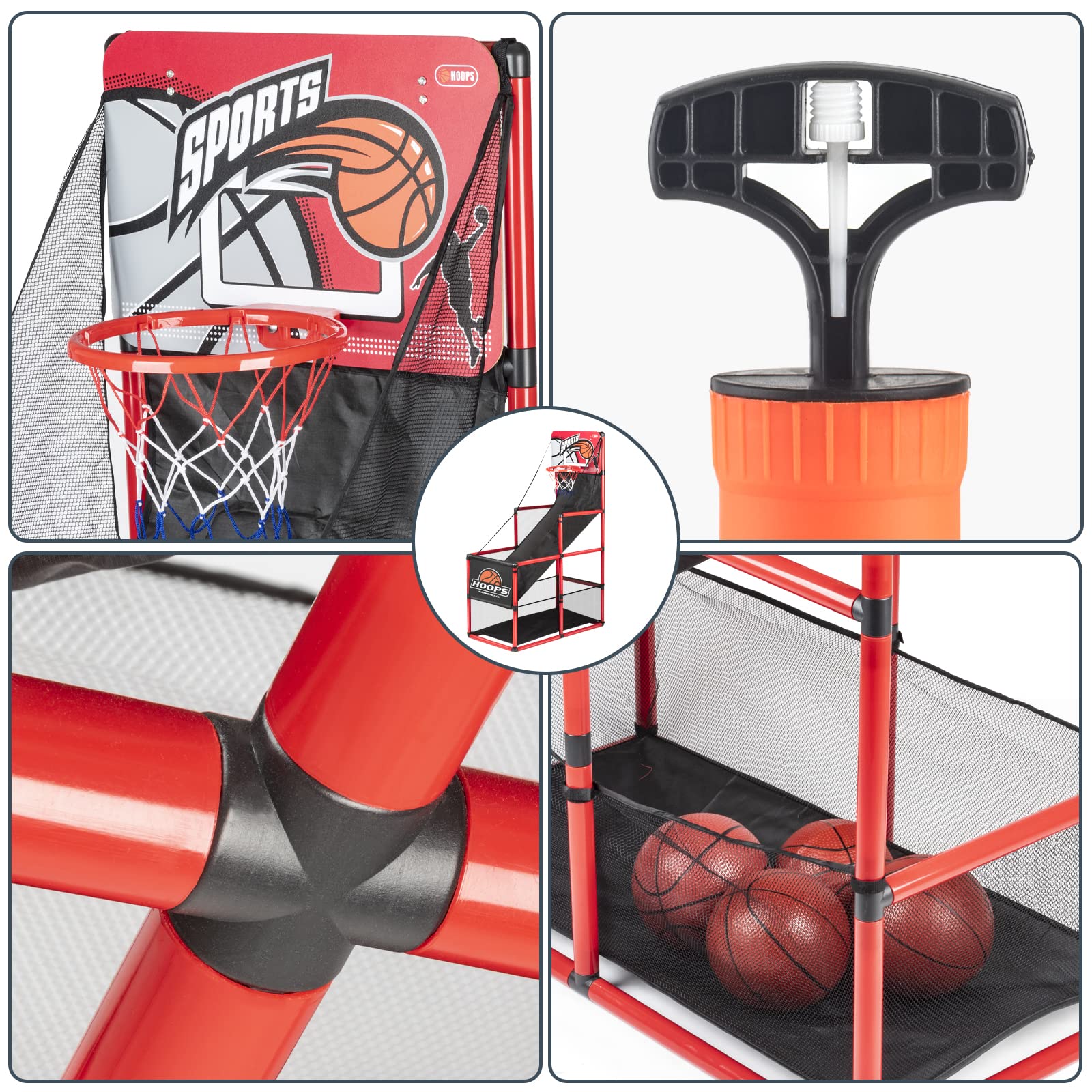 Hayuyuxo Kids Arcade Basketball Game Set with 5 Inflatable Balls,Indoor Outdoor Sports Toys,Basketball Hoop for Kids,Children's Basketball Stand,Easy Set Up Ideal for Games and Competition