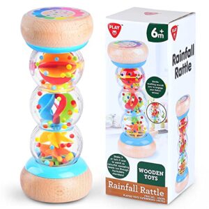 rainmaker - 7 inch wooden rain stick montessori toys for babies 6-12 months,baby rattle shaker sensory developmental toy,raindrops musical instrument baby musical toys for 1 year old toddler kids