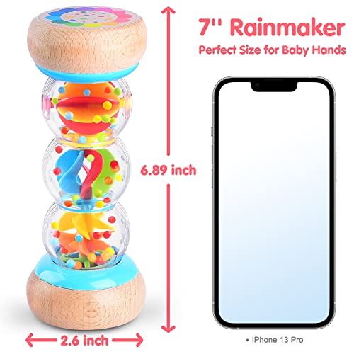 Rainmaker - 7 inch Wooden Rain Stick Montessori Toys for Babies 6-12 Months,Baby Rattle Shaker Sensory Developmental Toy,Raindrops Musical Instrument baby musical toys for 1 year old toddler kids