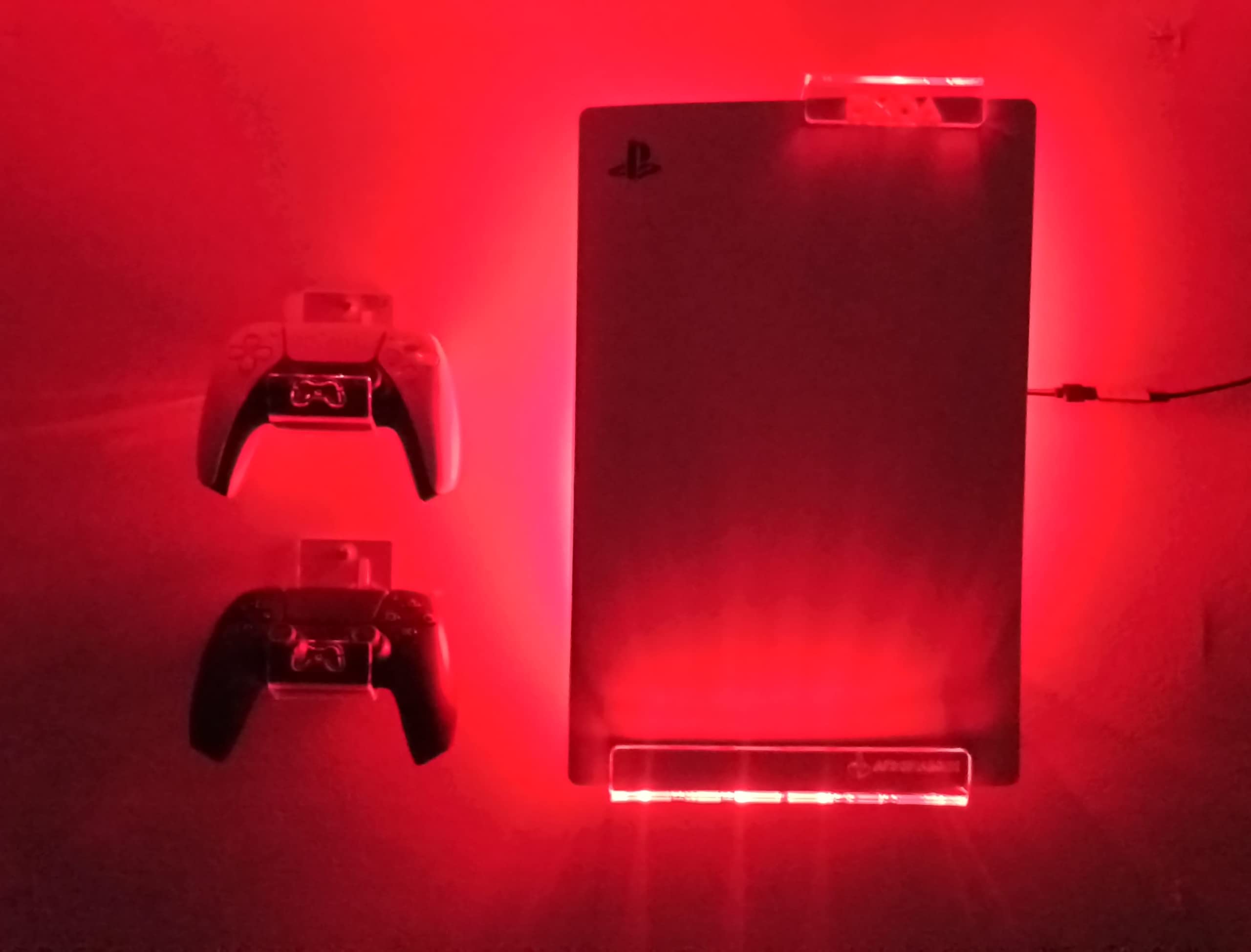 WALL MOUNT FOR PS5 PLAYSTATION 5 WITH MULTICOLOR LED LIGHTING KIT + 2 CONTROL MOUNT (PS5 Standar Edition (Disc Edition))