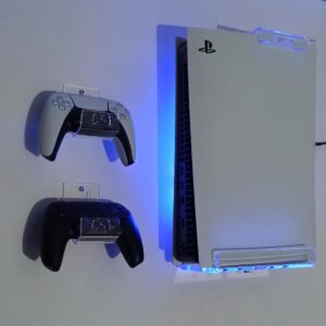 WALL MOUNT FOR PS5 PLAYSTATION 5 WITH MULTICOLOR LED LIGHTING KIT + 2 CONTROL MOUNT (PS5 Standar Edition (Disc Edition))