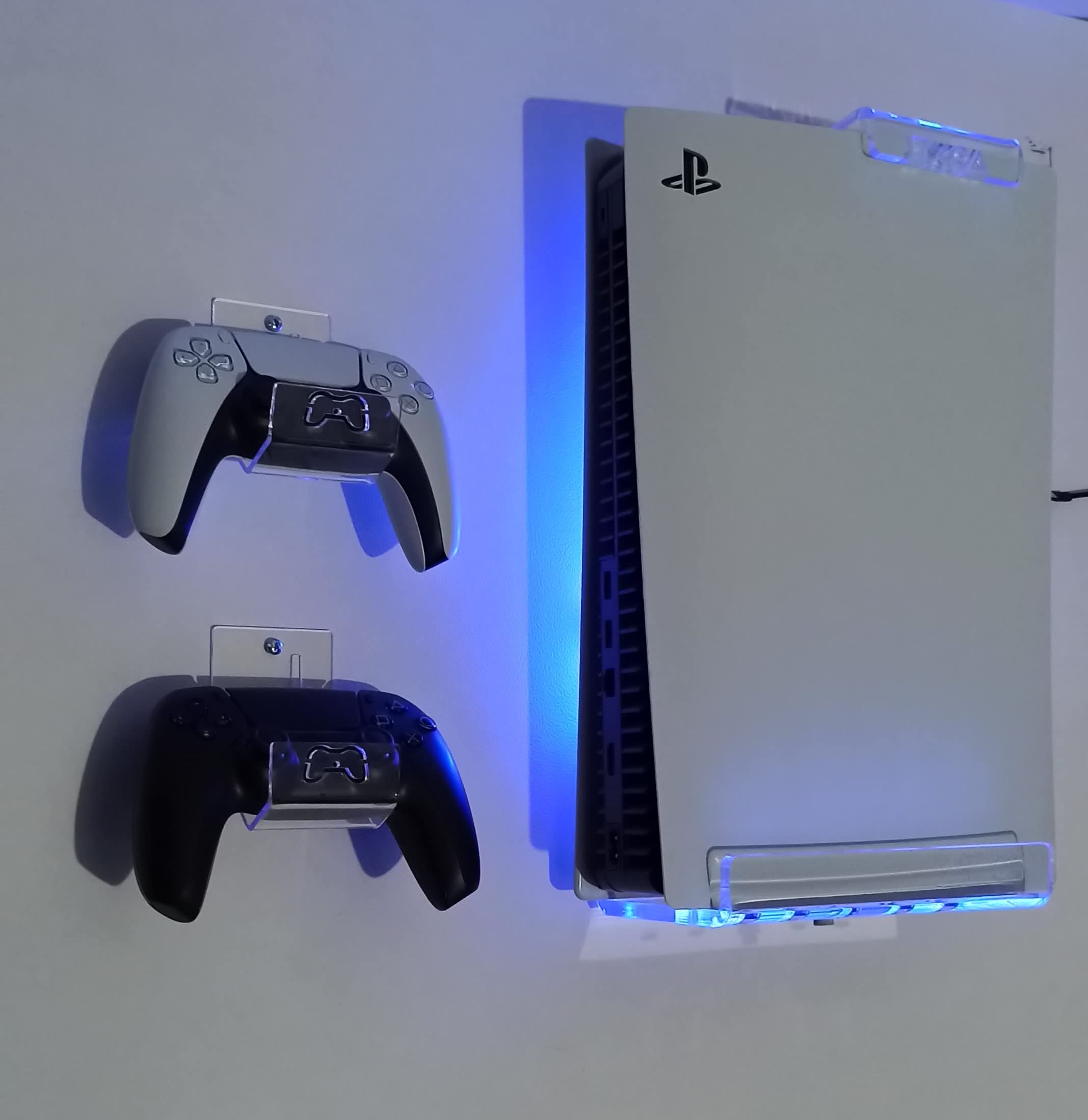 WALL MOUNT FOR PS5 PLAYSTATION 5 WITH MULTICOLOR LED LIGHTING KIT + 2 CONTROL MOUNT (PS5 Standar Edition (Disc Edition))