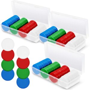 lewtemi 300 pieces plastic poker chips with storage box counters chip poker chips set for adults poker game counters play game bingo learning math counting(blue, red, green, white)