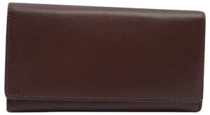 marshal womens rfid genuine leather wallet clutch zip around checkbook organizer for ladies (brown)