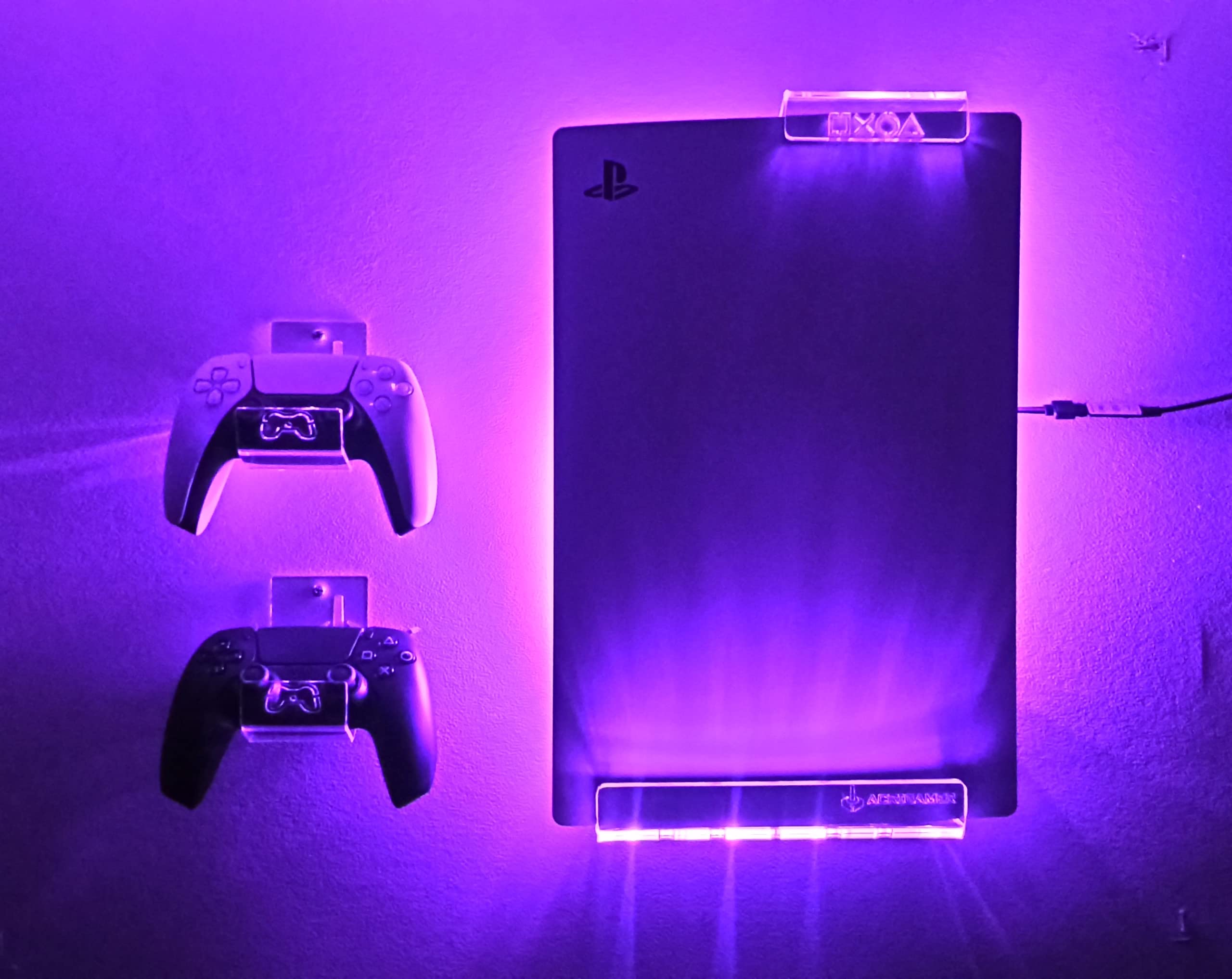 WALL MOUNT FOR PS5 PLAYSTATION 5 WITH MULTICOLOR LED LIGHTING KIT + 2 CONTROL MOUNT (PS5 Digital Edition)